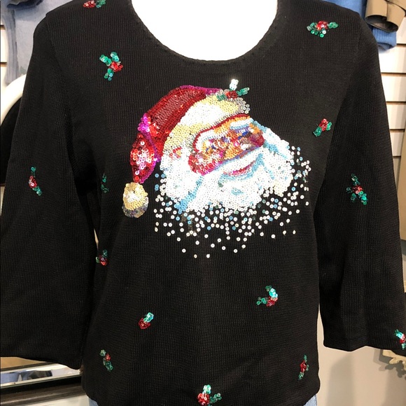 Michael Simon | Tops | Michael Simon Black Sweater With Festive Design ...